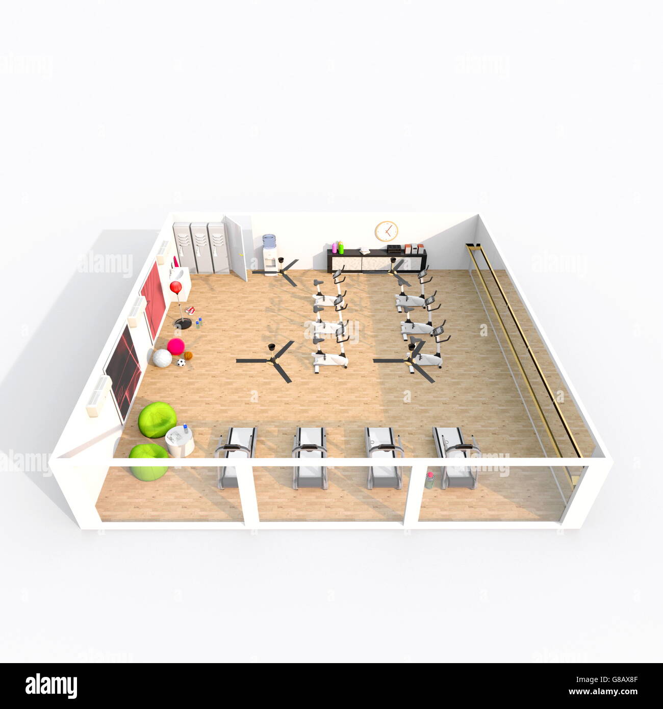 3d interior rendering perspective view of furnished gym Stock Photo - Alamy