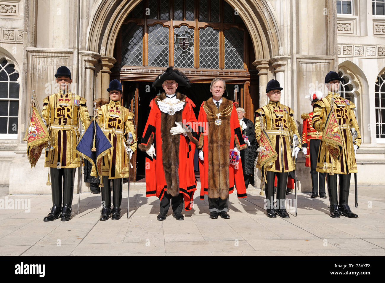Alderman Jeffrey Mountevans outside the Guildhall in London, with the ...