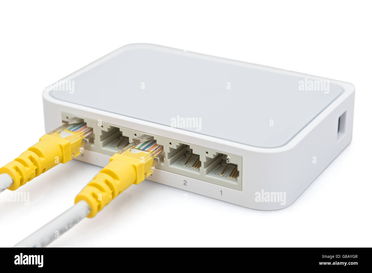 Switch Internet for up to five computers, isolated on white Stock Photo ...