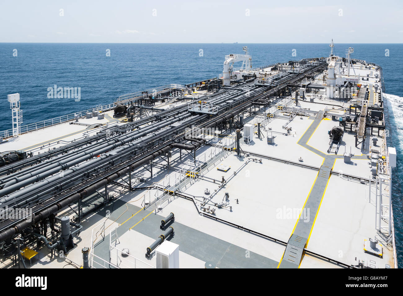 Cargo deck of the oil tanker view from navigation floor Stock Photo - Alamy