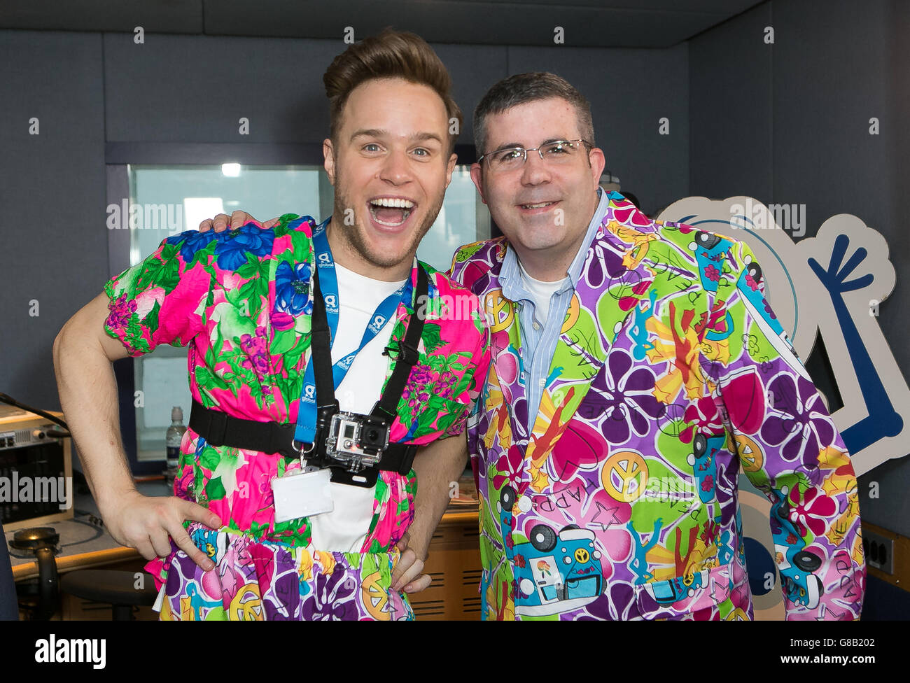 Olly Murs (left) and Gold radio presenter Tony Dibbin attending Global ...