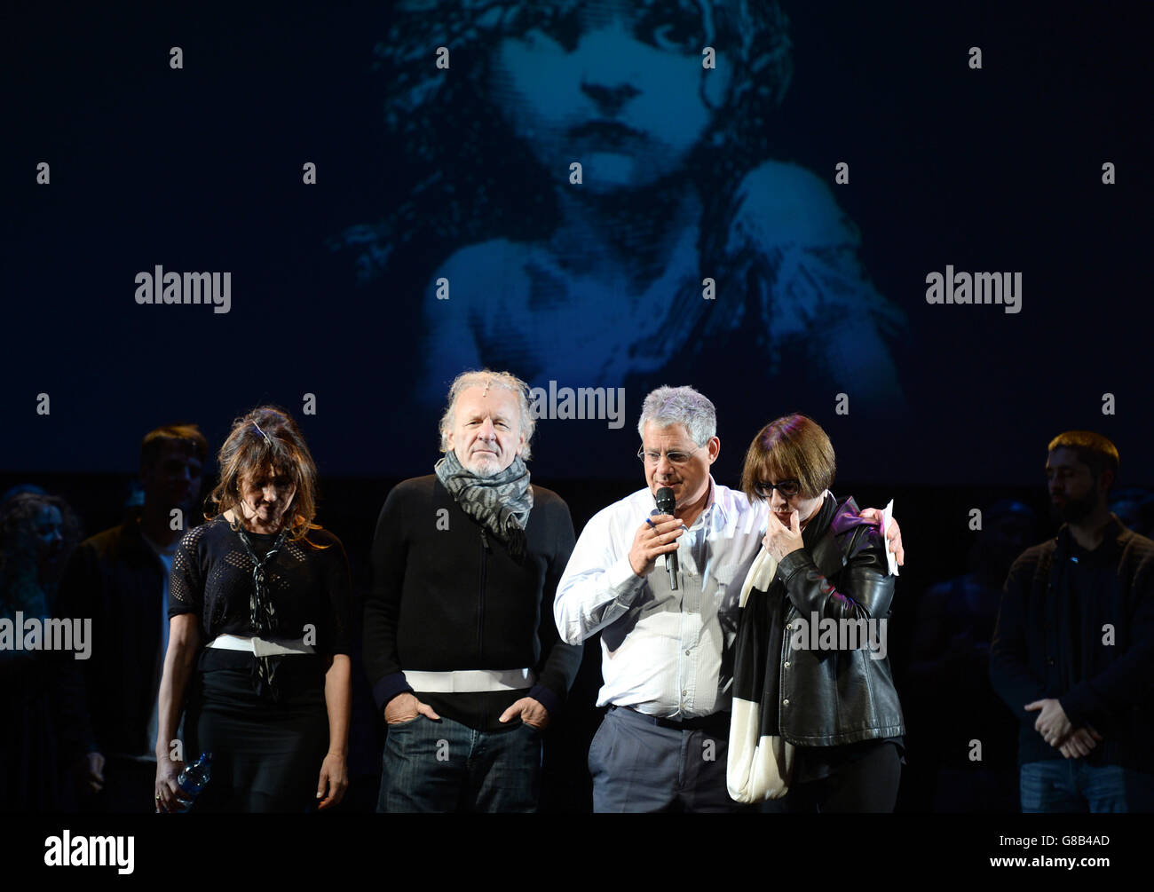 Frances Ruffle, Colm Wilkinson, Cameron Mackintosh and Patti Lupone ...