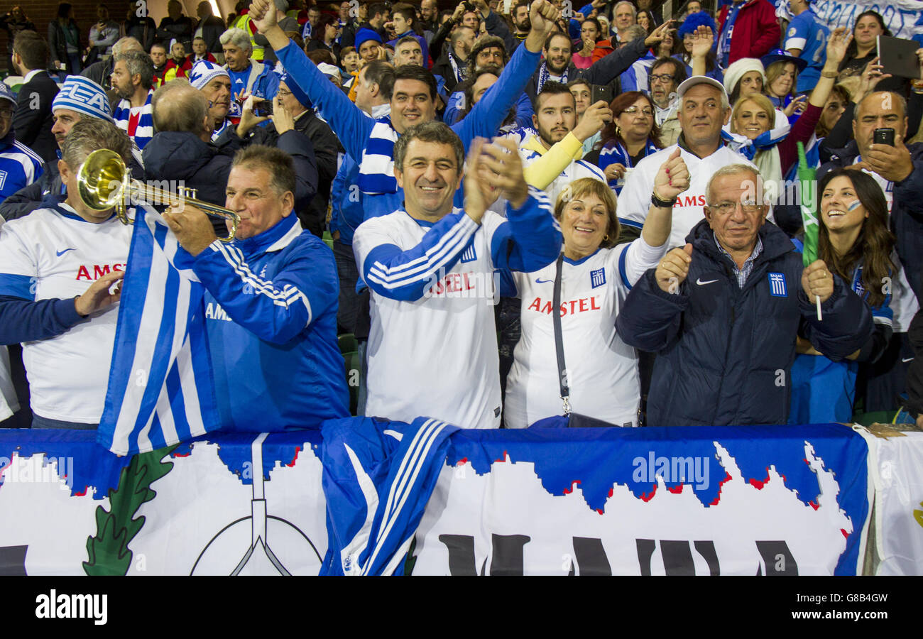 Greece fans during the UEFA European Championship Qualifying match at ...