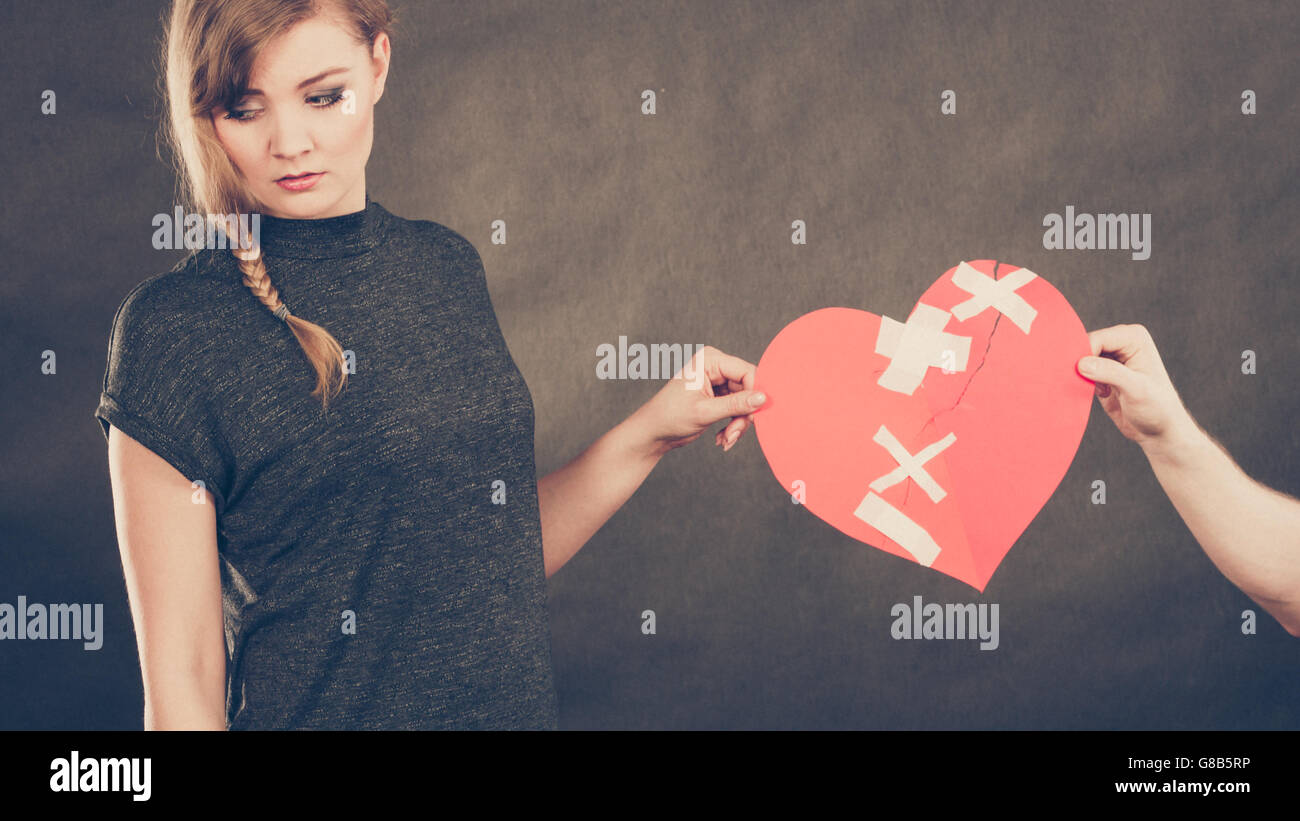 Broken heart difficult love concept. Sad unhappy couple woman and man ...