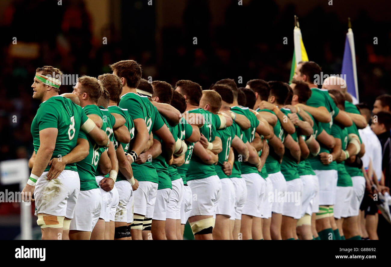 Ireland stand shoulder to shoulder before the Rugby World Cup match at ...