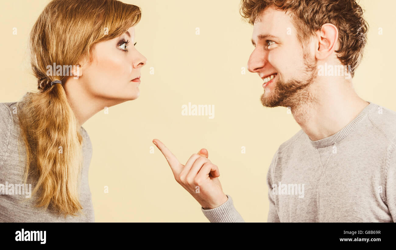 Problems in relationship. Young blonde couple arguing and yelling on ...