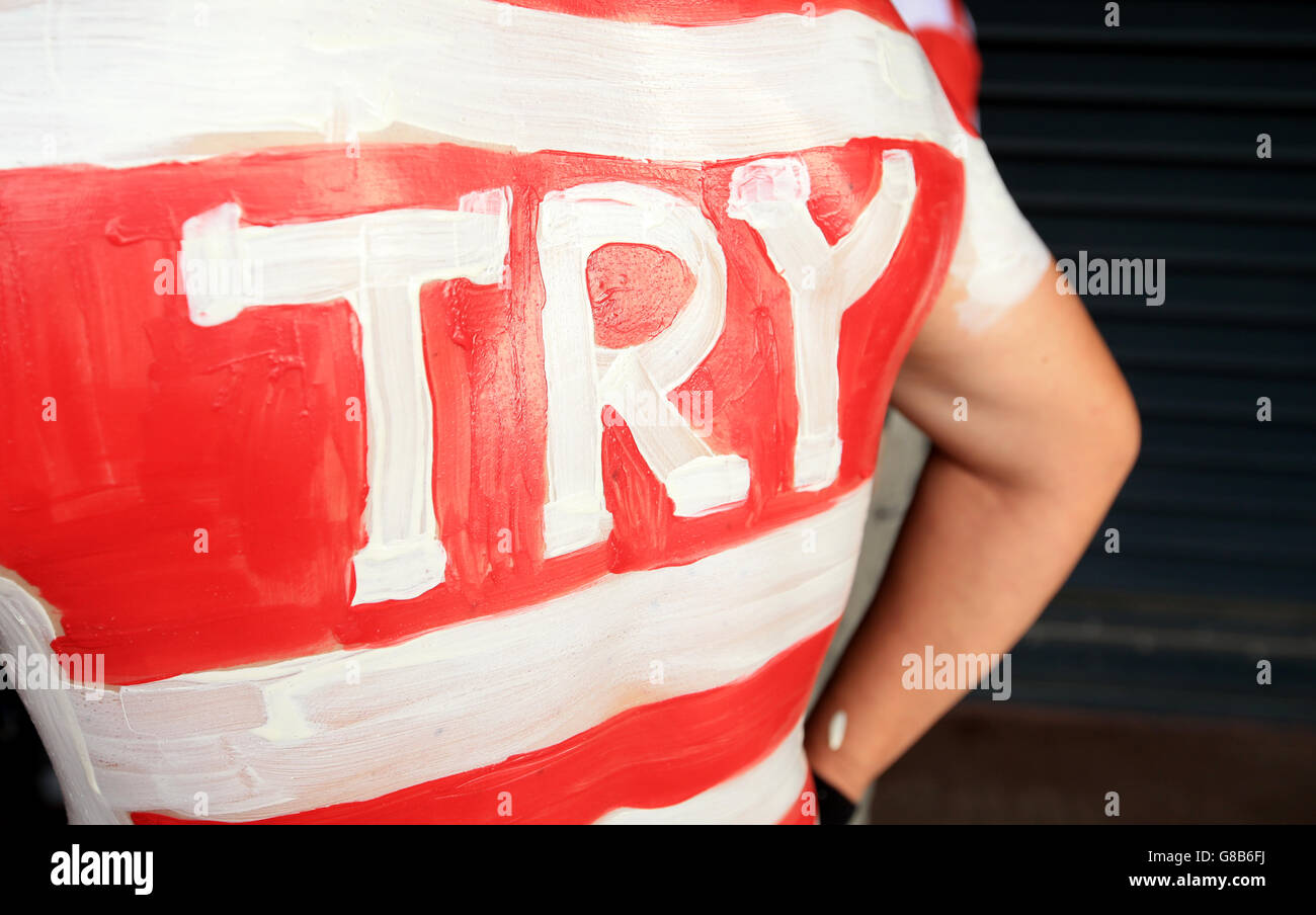 Japan fans pose painting bodies prior world cup match stadium hi-res ...