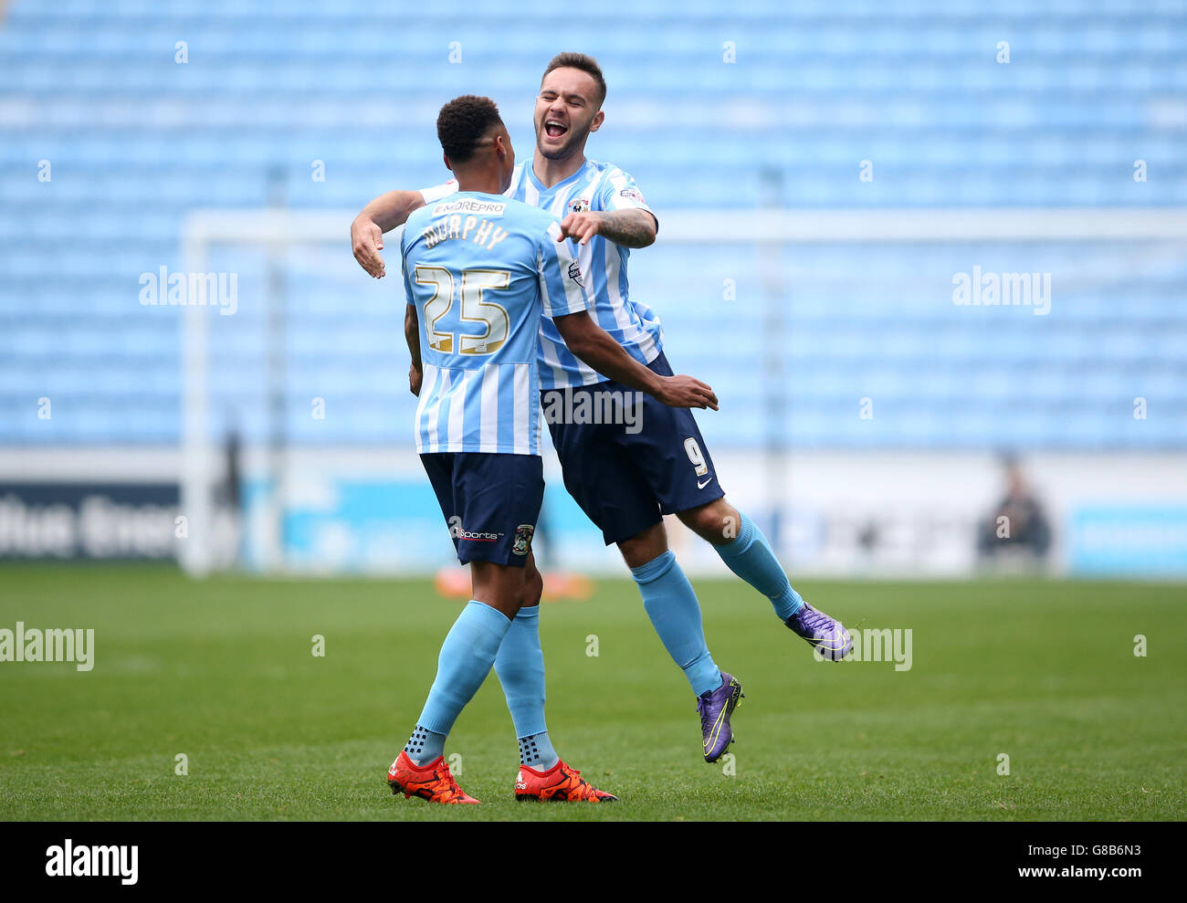 Coventry City's Adam Armstrong celebrates with Jacob Murphy after ...