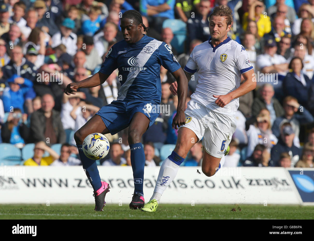 Birmingham City's Clayton Donaldson and Leeds United's Liam Cooper ...