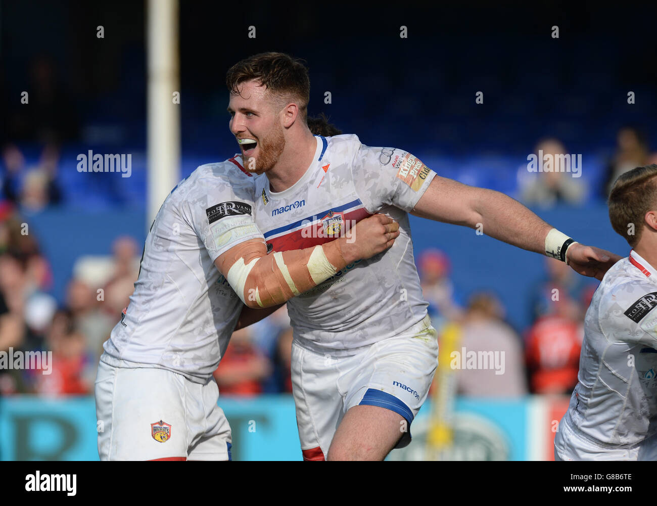 Wakefield Trinity Wildcats Anthony Mullally celebrates after scoring a ...