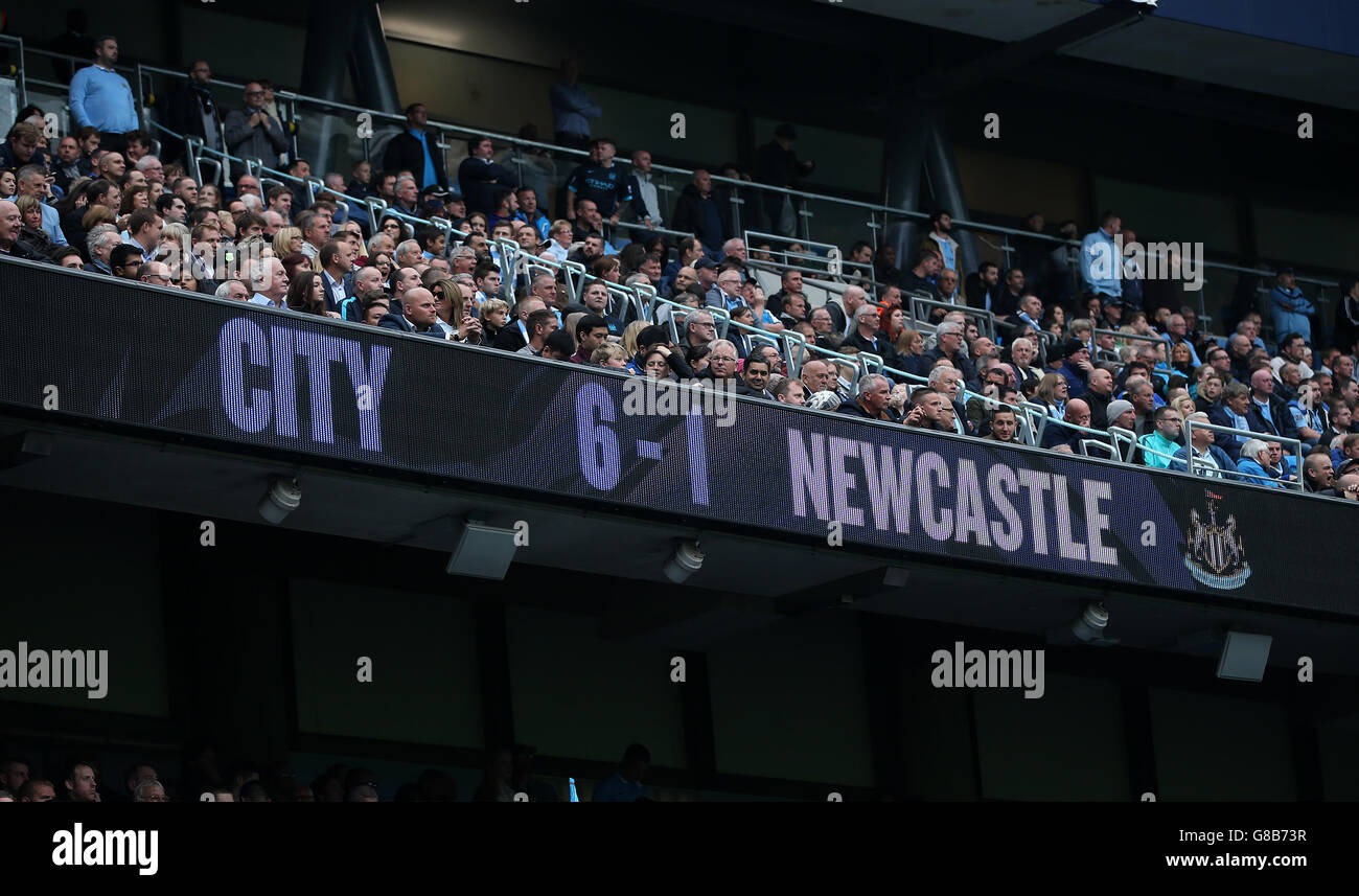 The manchester city scoreboard barclays premier league match etihad ...