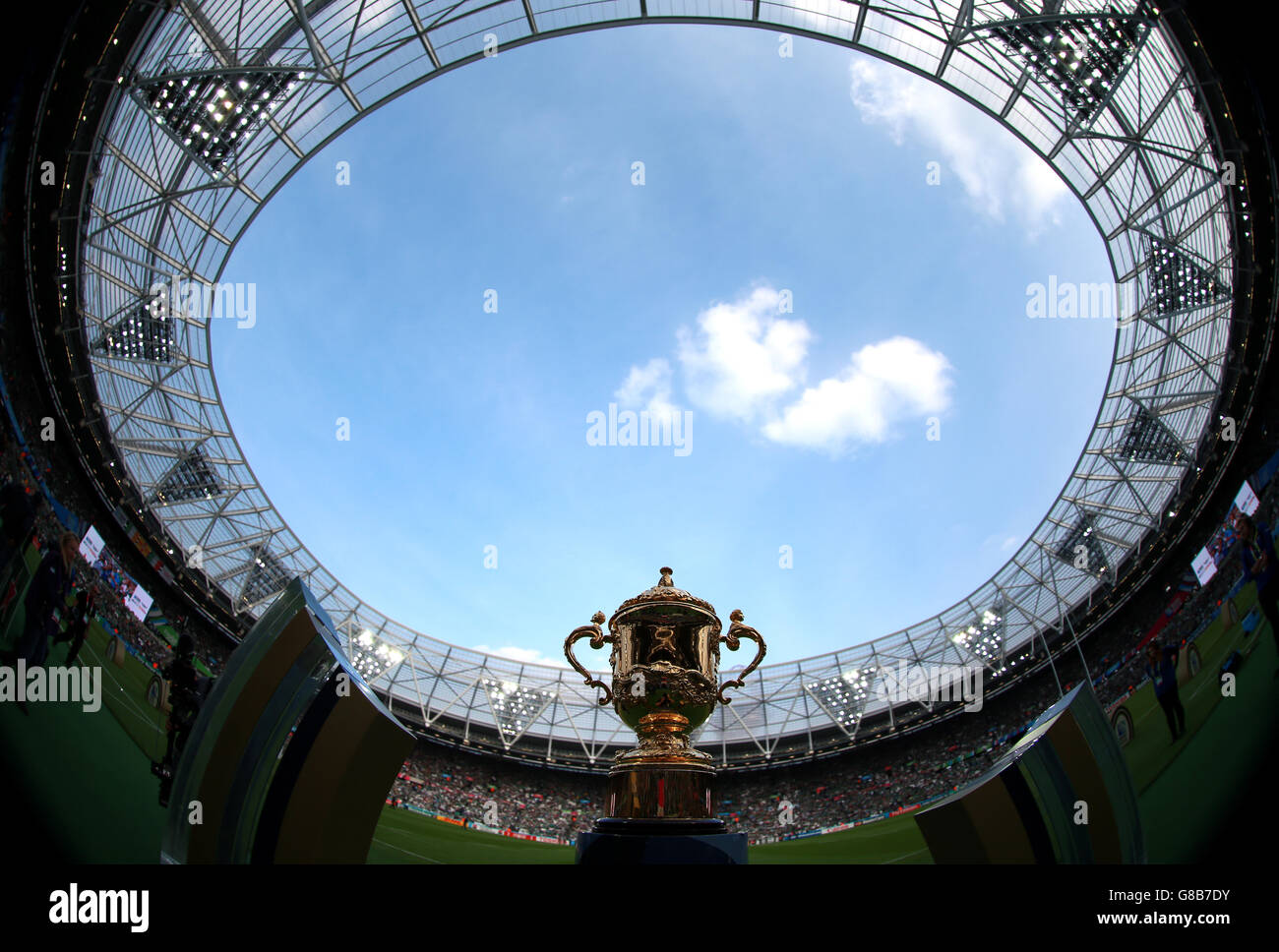 The Webb Ellis trophy during the World Cup match at the Olympic Stadium ...
