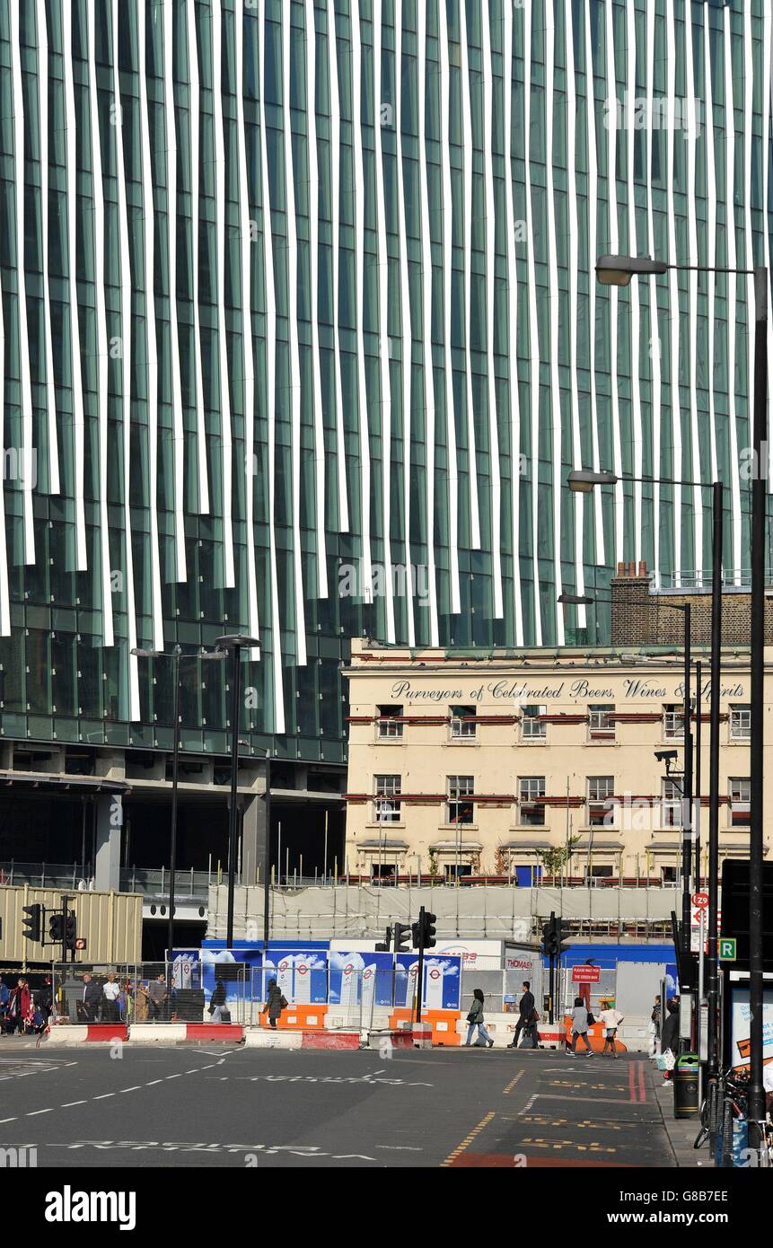 The autumn sun reflects off of the newly install facade of the ...