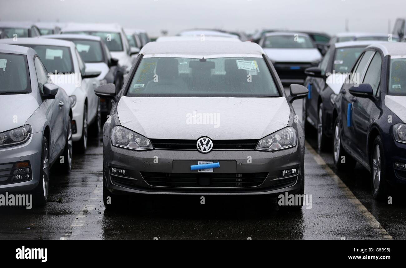 New Volkswagen cars in a compound in Sheerness, Kent, as more 460,000 ...