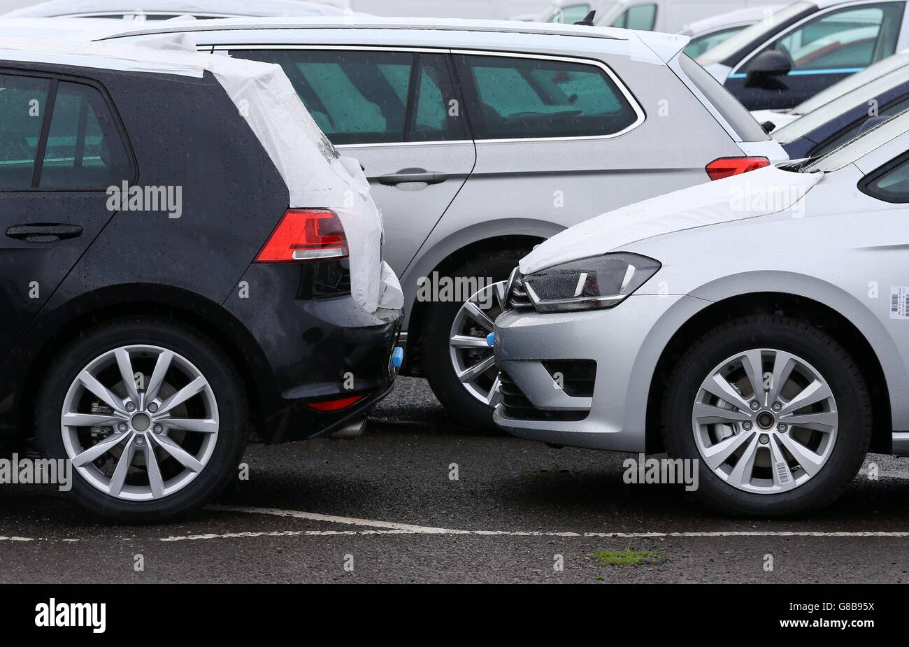 New Volkswagen cars in a compound in Sheerness, Kent, as more 460,000 ...