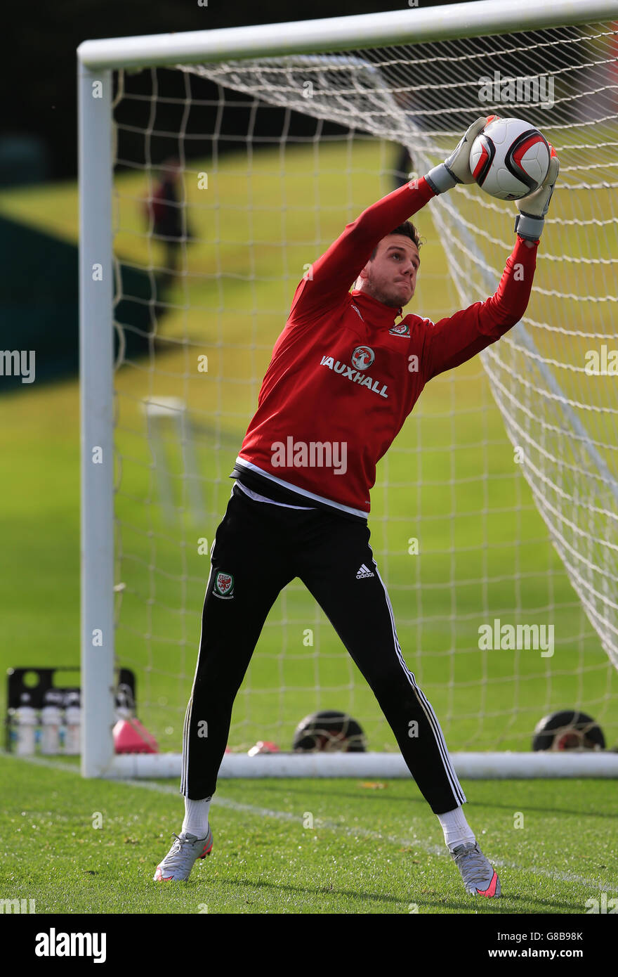 Wales goalkeeper Danny Ward during a training session at the Vale ...