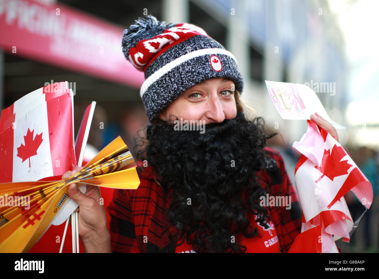A Canadian supporter shows their support ahead of the World Cup match ...