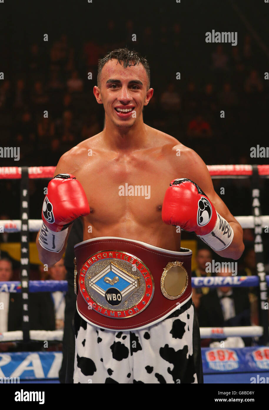 Boxing - Manchester Arena. Adrian Gonzalez celebrates beating Jon Kays ...