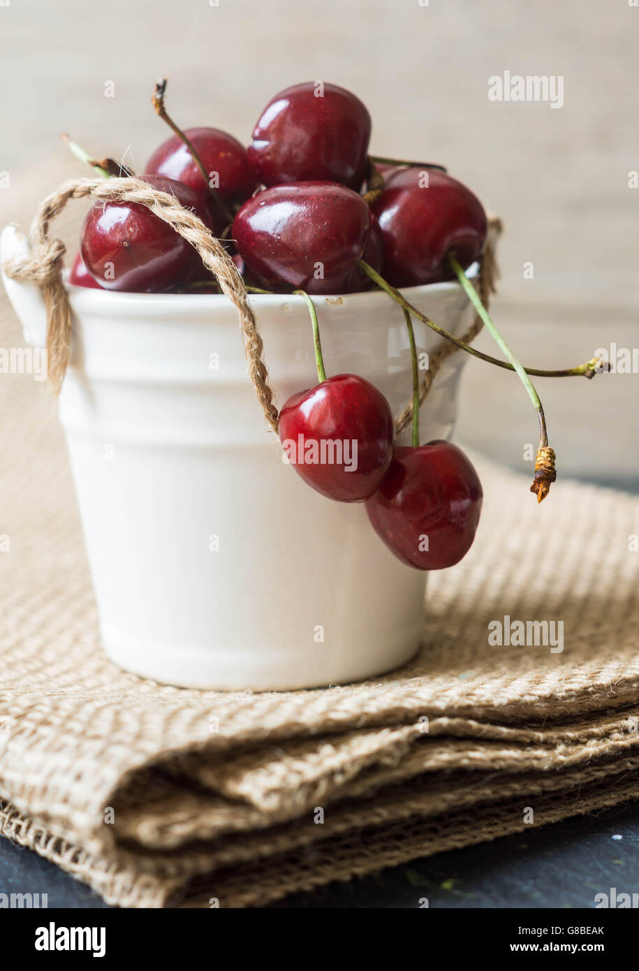 Fresh sour cherries in a ceramic pot Stock Photo - Alamy