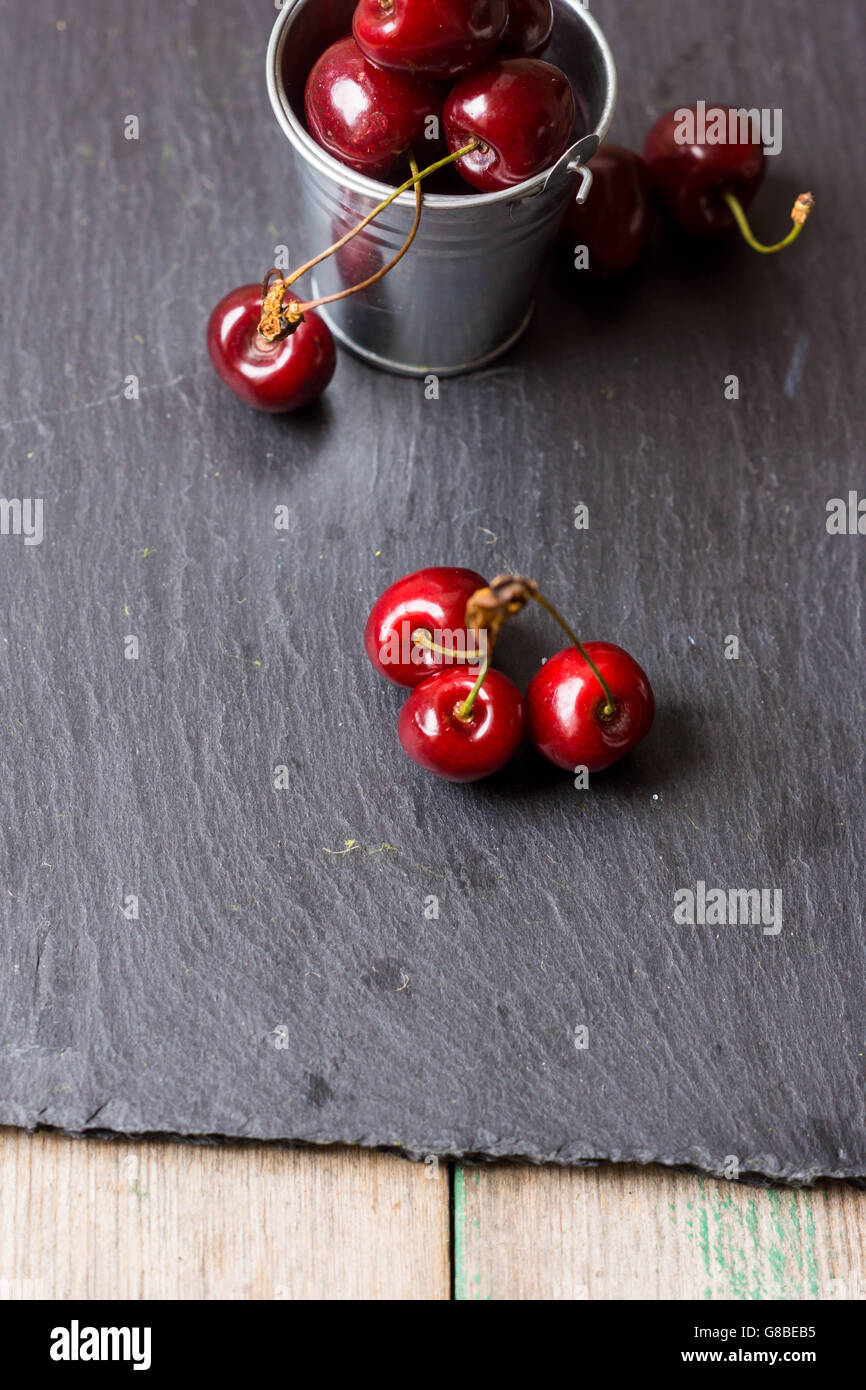 Fresh sour cherries in a metal pot Stock Photo - Alamy