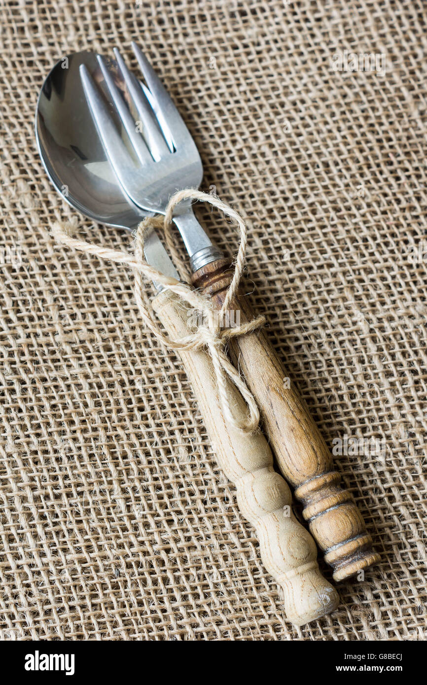 Rustic table setting in brown tone Stock Photo - Alamy