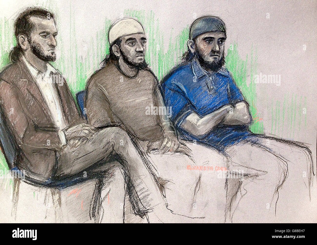 Court artist sketch by Elizabeth Cook of (from the left) Haseeb ...