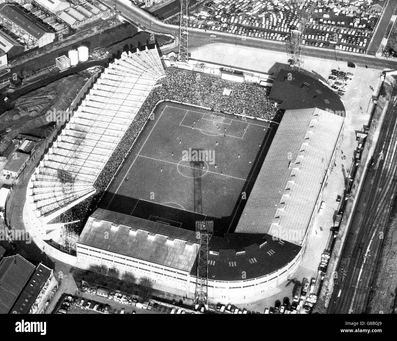 Old trafford stadium aerial manchester Black and White Stock Photos ...