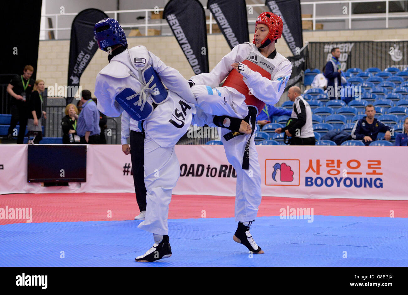 Russia's Alexey Denisenko (right) in action against USA's Mark Lopez ...