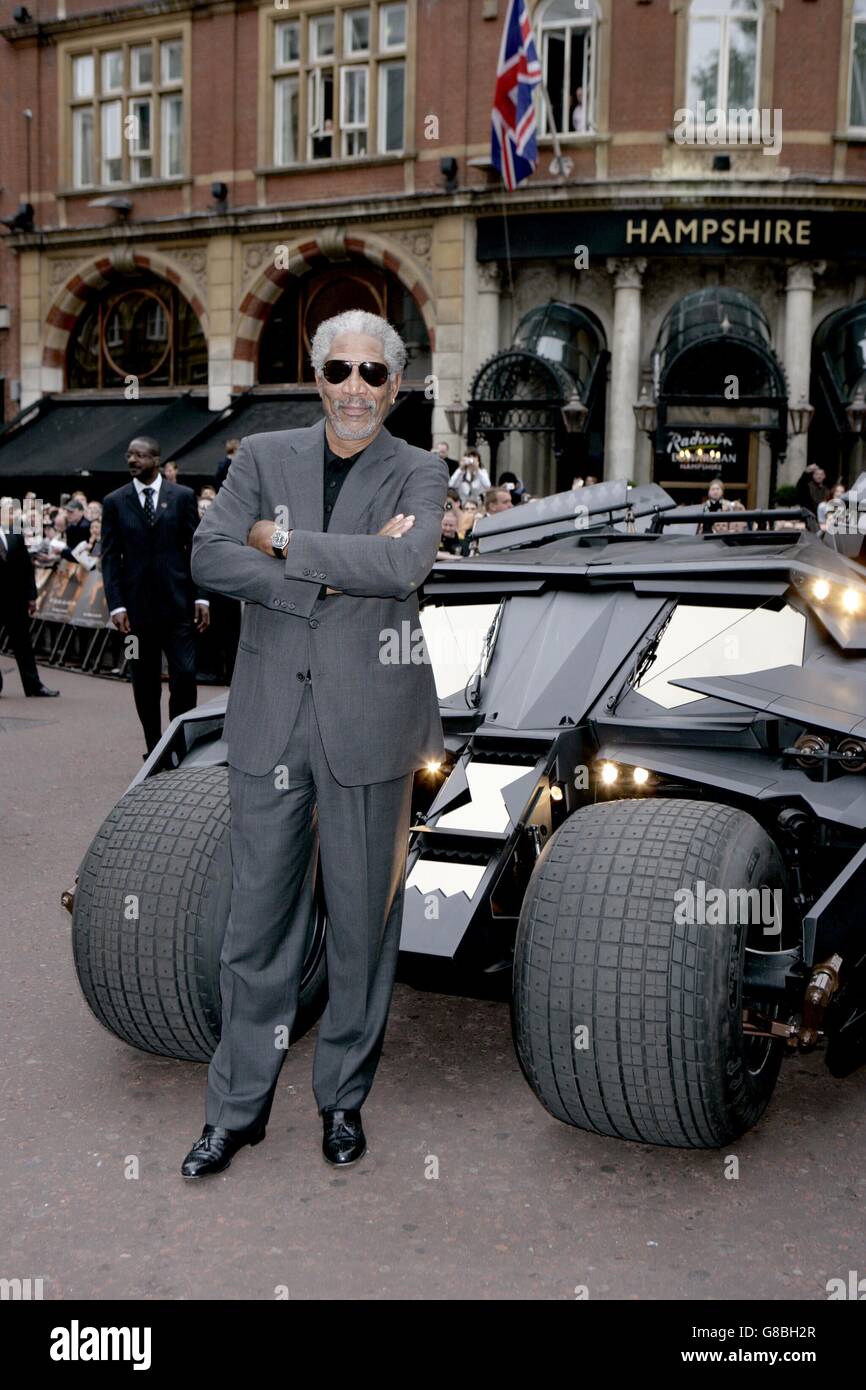 Star of the film Morgan Freeman with the new Batmobile Stock Photo - Alamy