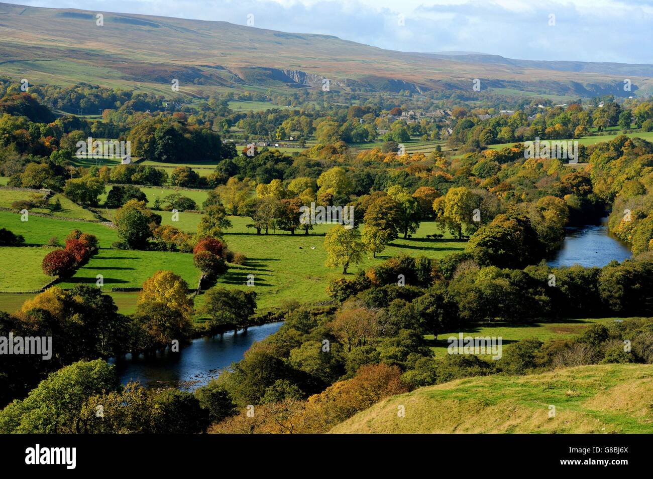 The autumn scenery and the River Tees in Teesdale, County Durham Stock ...