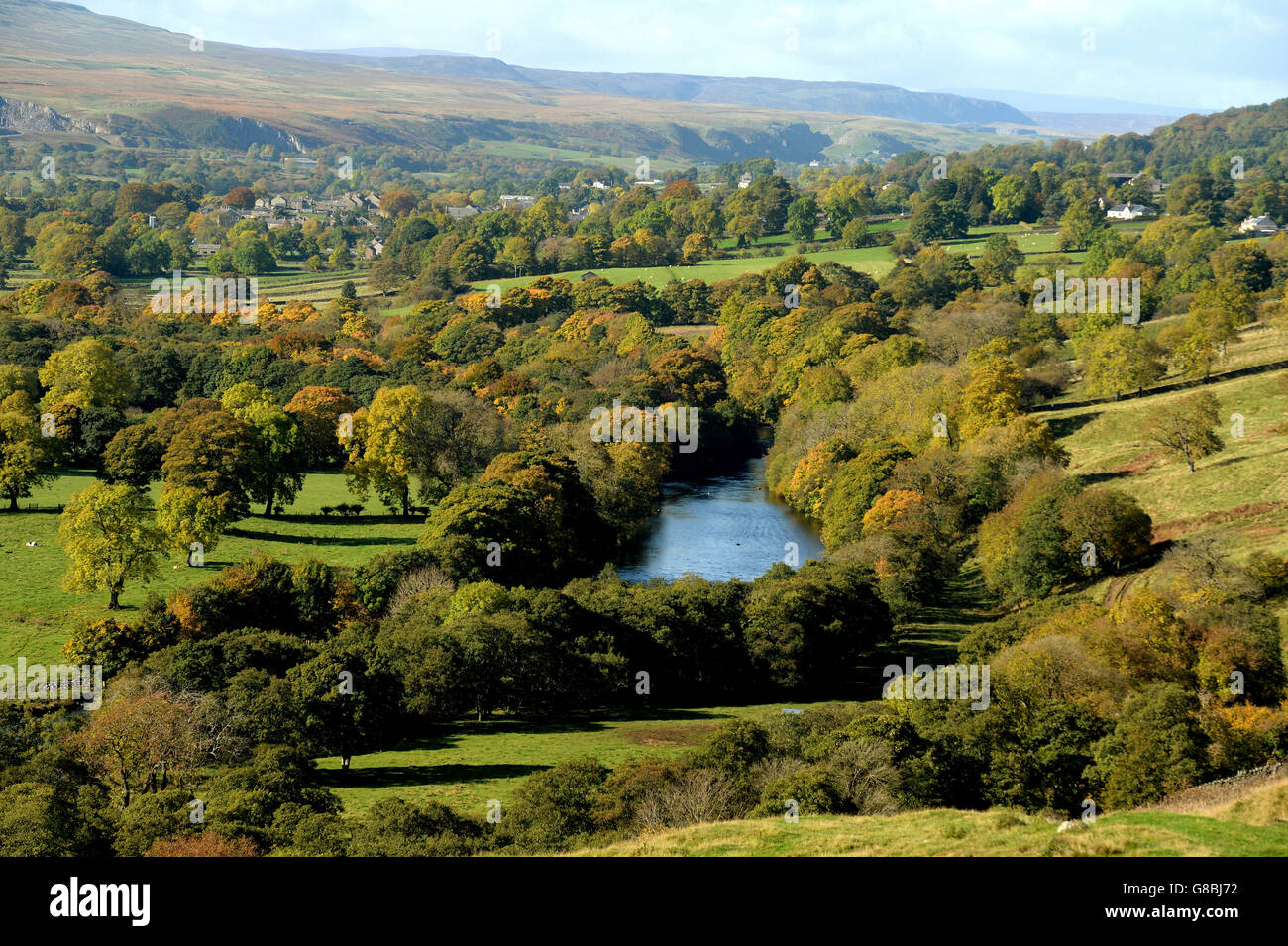 The autumn scenery and the River Tees in Teesdale, County Durham Stock ...