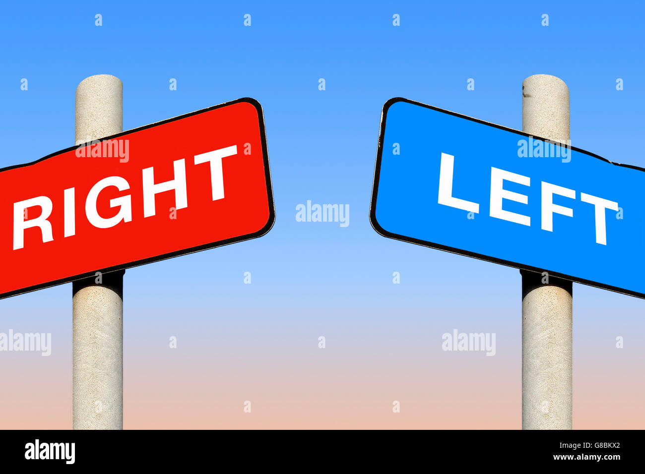 Political left and right signs against a blue sky Stock Photo - Alamy