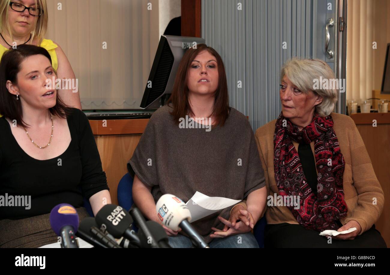 Pc David Phillips' sister Hannah Whieldon (left) reads a statement as ...