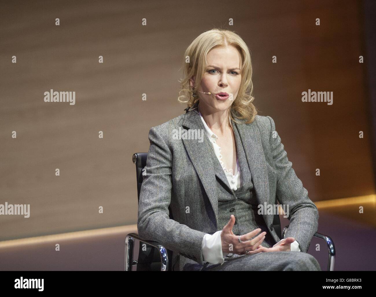 Actress Nicole Kidman speaks during the Women in the World conference ...