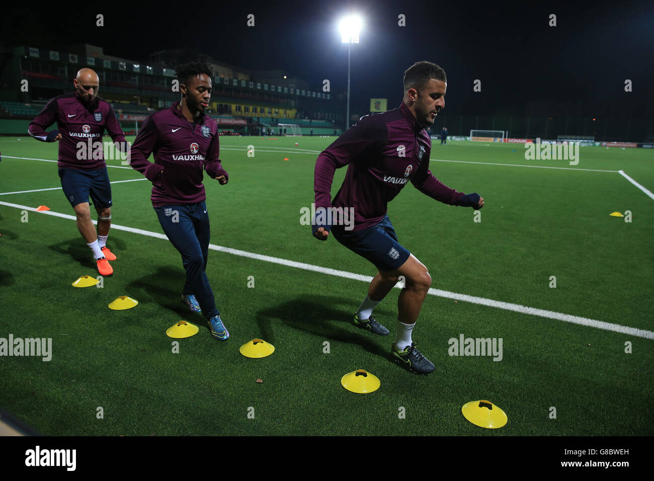 England's Kyle Walker, Raheem Sterling and Jonjo Shelvey (left) during ...