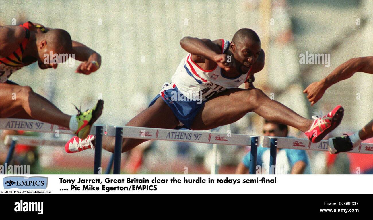 Tony Jarrett, Great Britain clear the hurdle in todays semi-final Stock ...