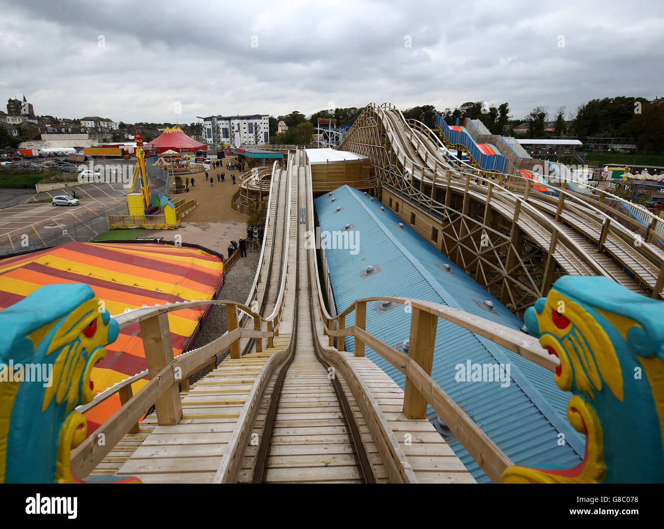 A view onboard the Scenic Railway, the oldest roller coaster in the UK ...