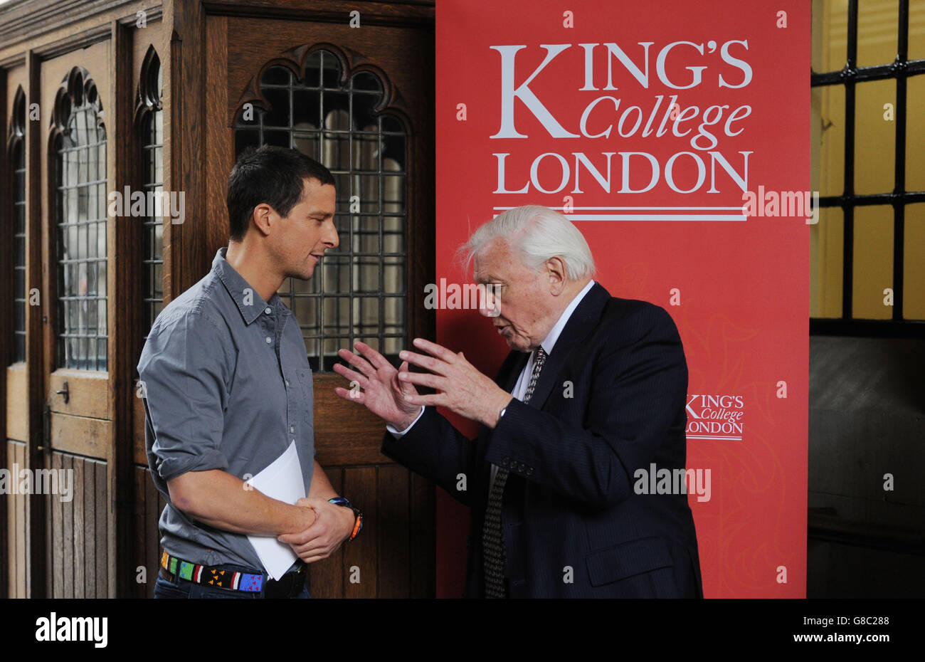 Tv Presenter Bear Grylls And Sir David Attenborough At Kings College