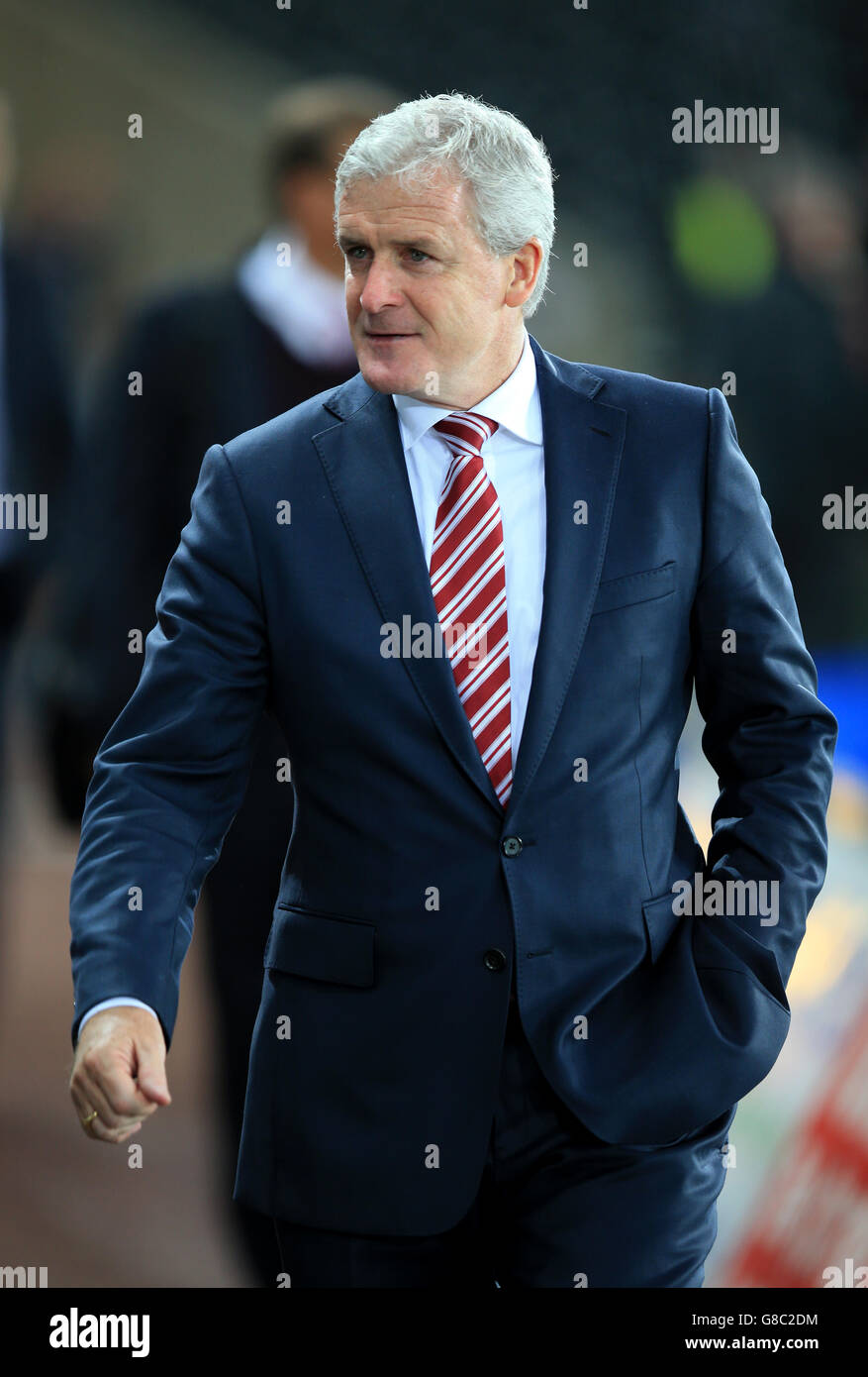Stoke city manager mark hughes arrives at the stadium hi-res stock ...