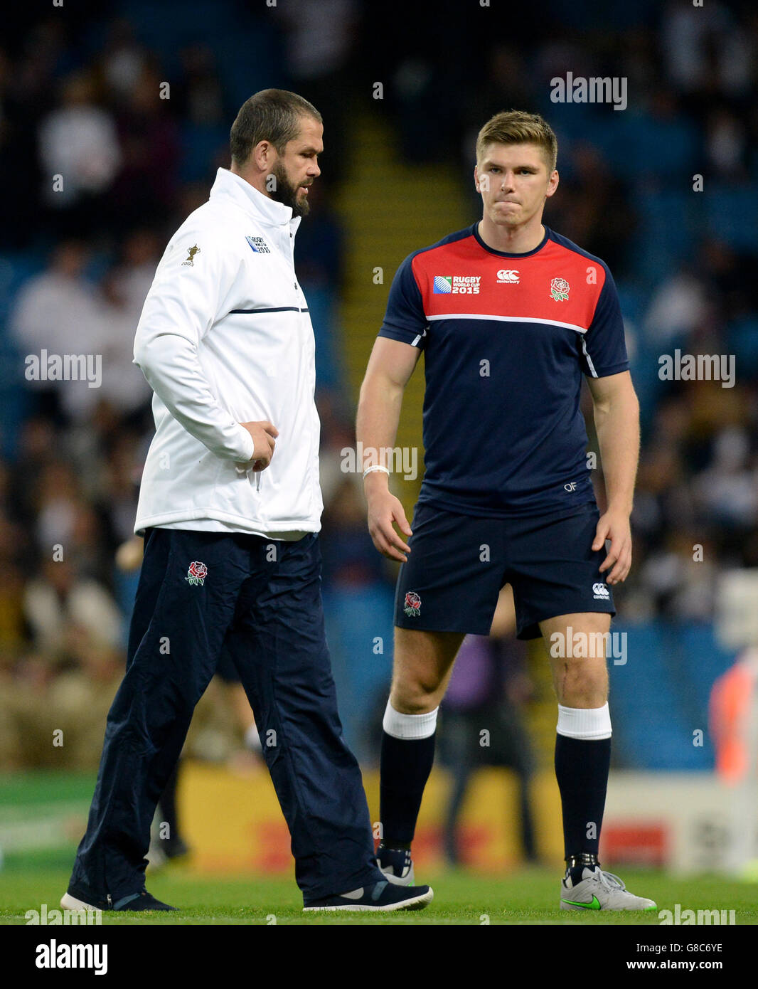 England's Owen Farrell (right) and backs coach Andy Farrell before the ...