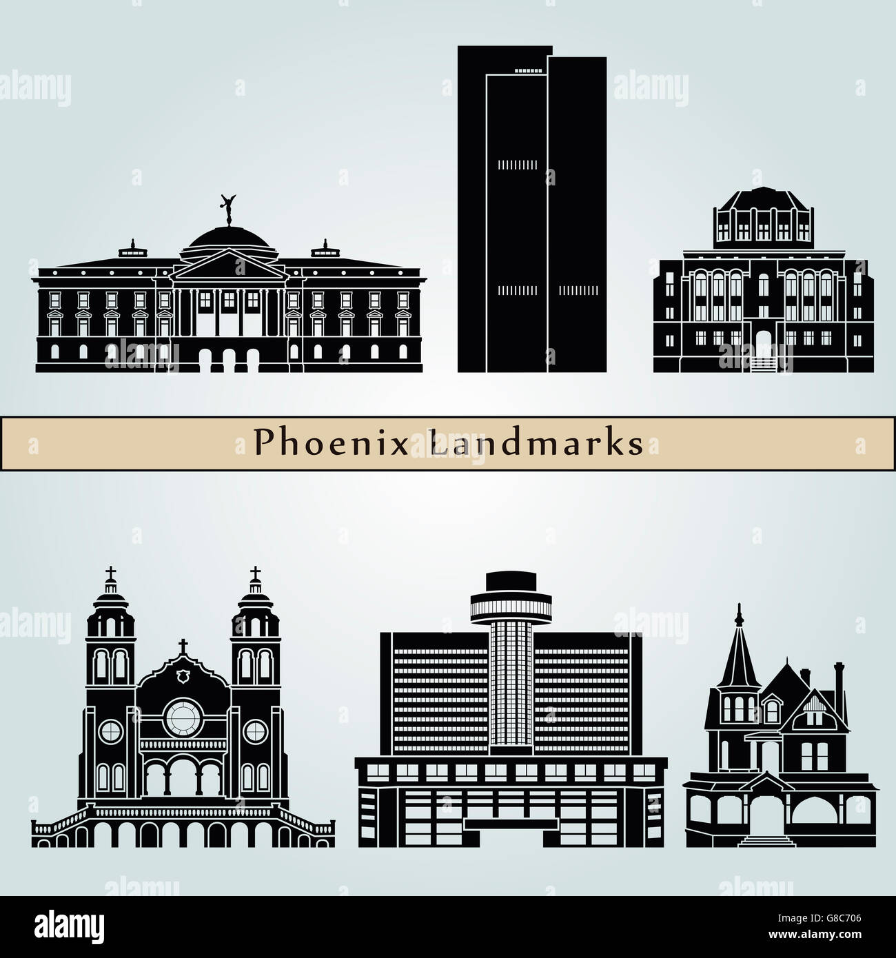 Phoenix landmarks and monuments isolated on blue background in editable ...