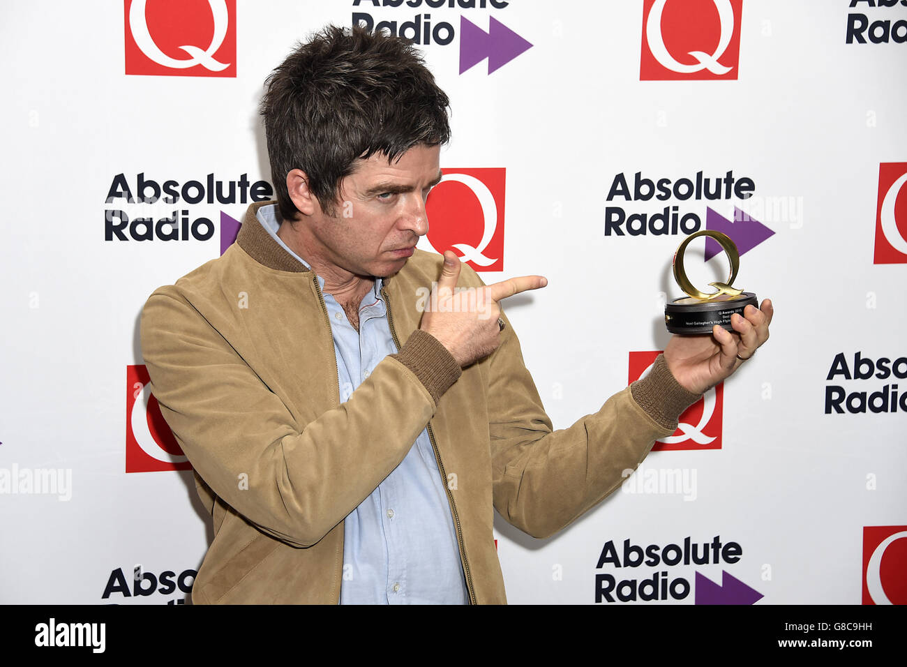 Noel Gallagher with the award for Best Album in the press room at the Q ...