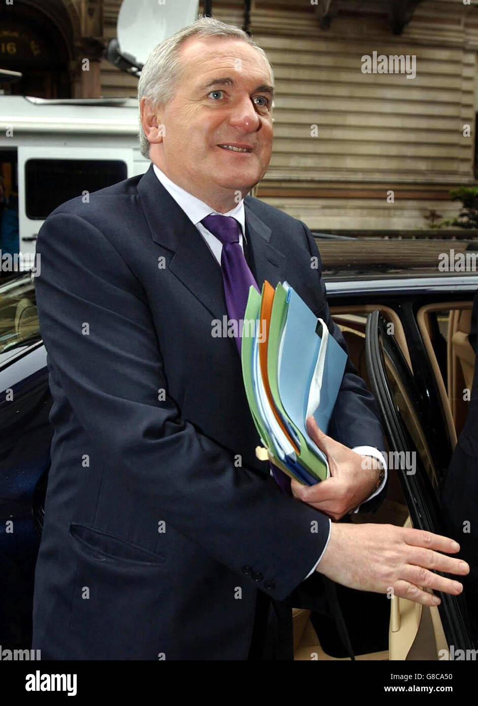 Irish Taioseach Bertie Ahern arrives at the Irish Embassy. Mr Ahern is ...
