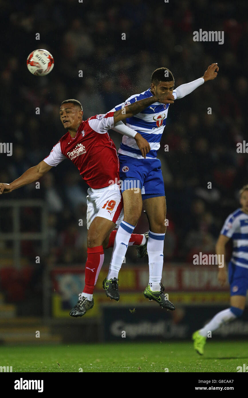 Rotherham United's Jonson Clarke-Harris challenges Reading's Michael ...