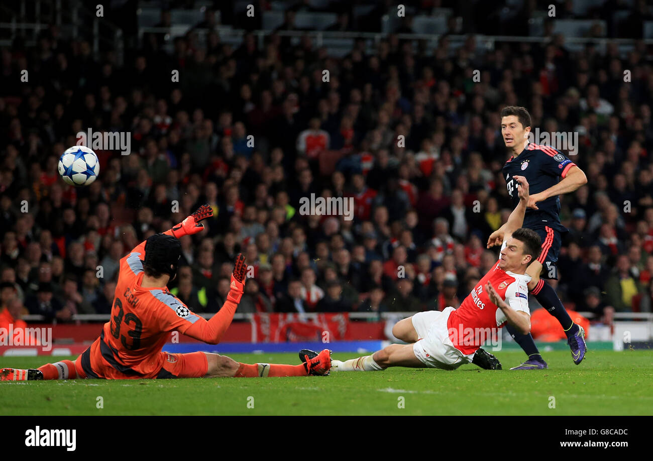 Bayern munichs robert lewandowski shoots at goal hi-res stock ...