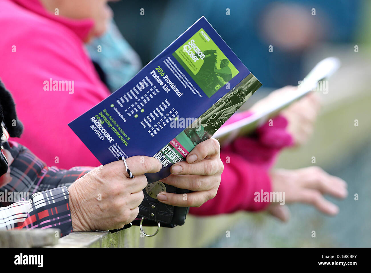 Horse Racing - Beverley Racecourse. A racegoers reading the match card ...