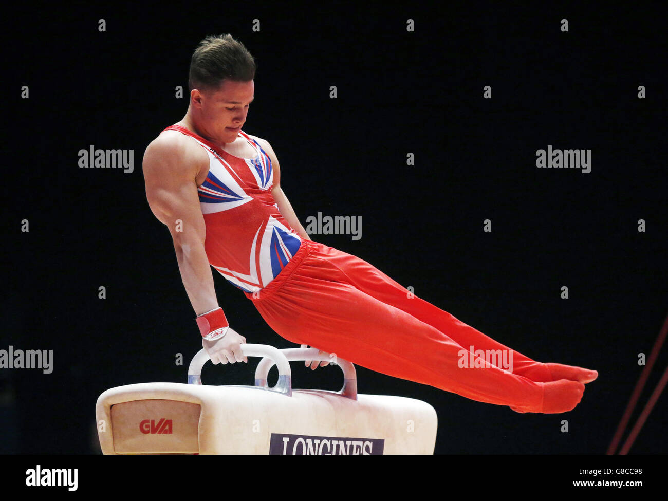Great Britain's Brinn Bevan competes on the Pommel Horse during day ...
