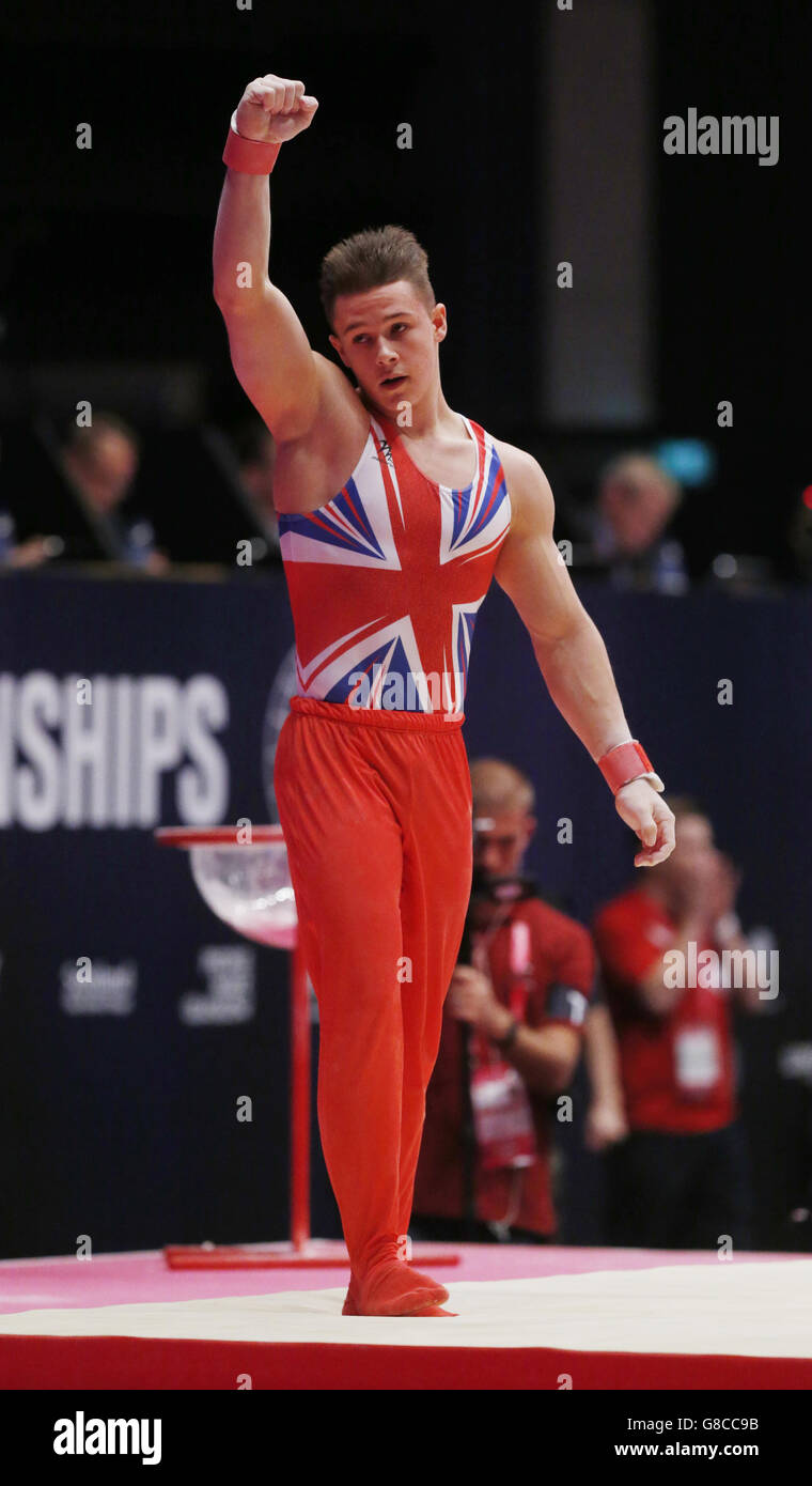 Great Britain's Brinn Bevan celebrates after competing on the Pommel ...