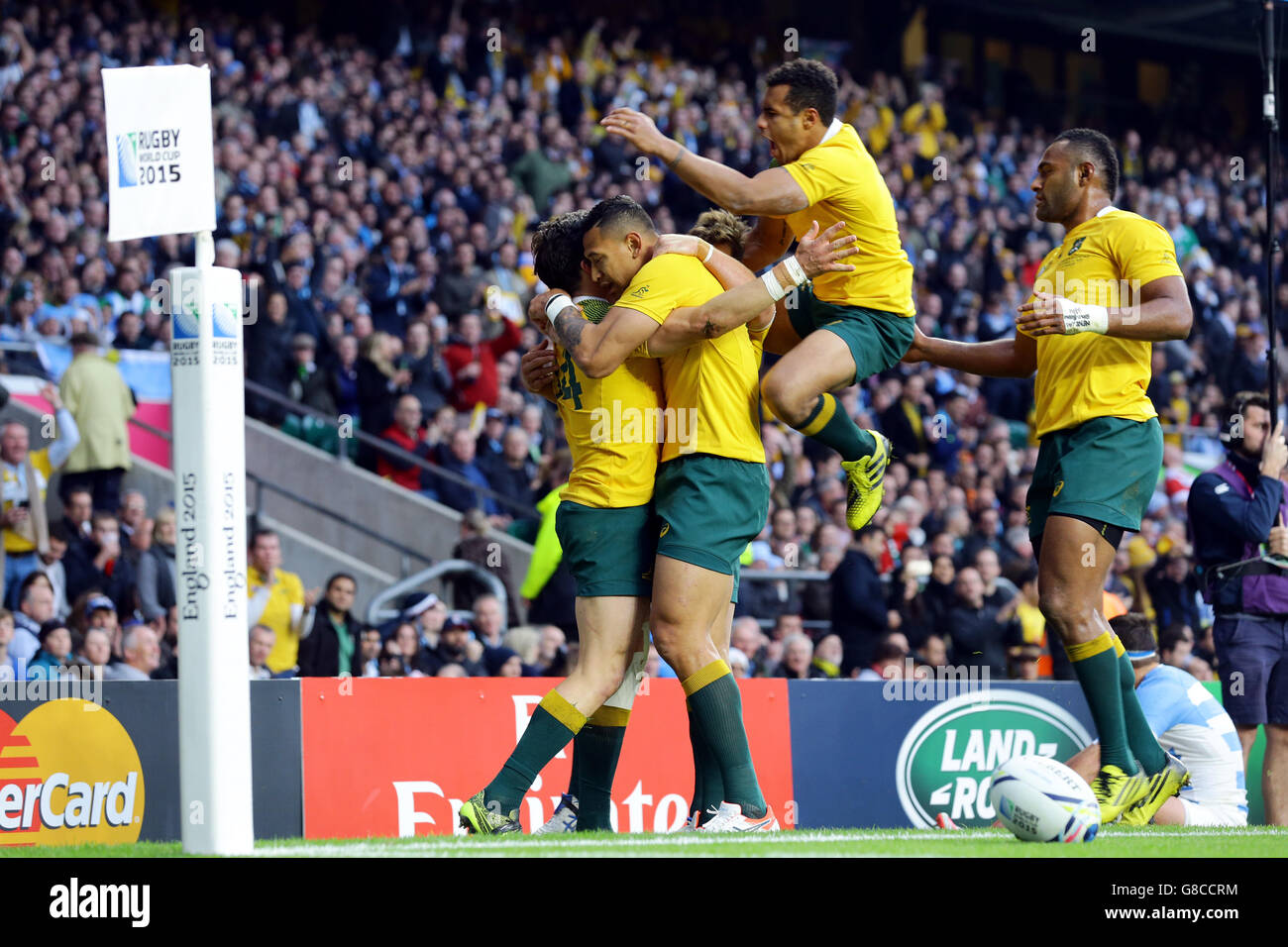 Australia's Adam Ashley-Cooper (left) celebrates scoring his side's ...