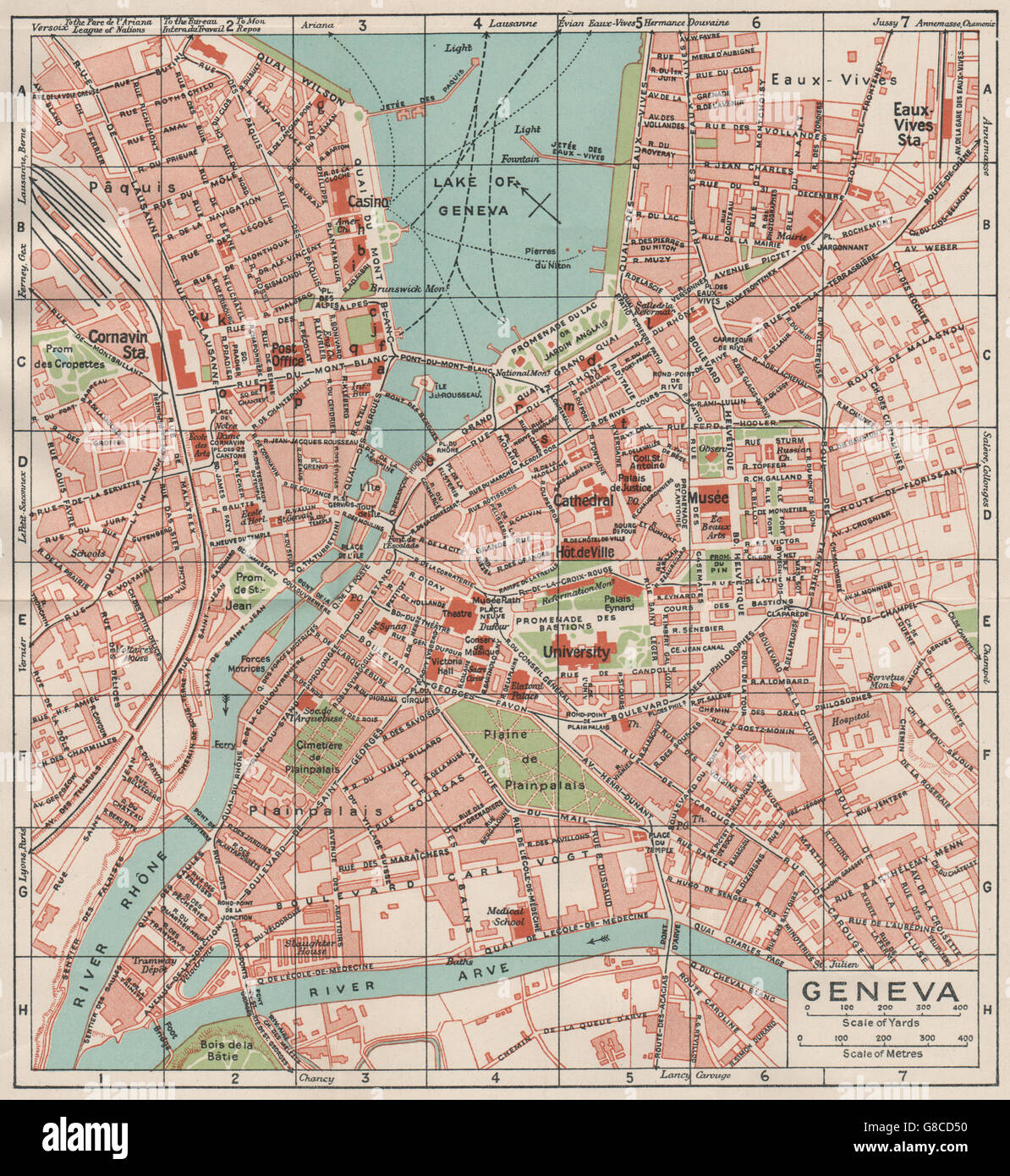 GENEVA GENÈVE GENF. Vintage town city map plan. Switzerland, 1930 Stock ...